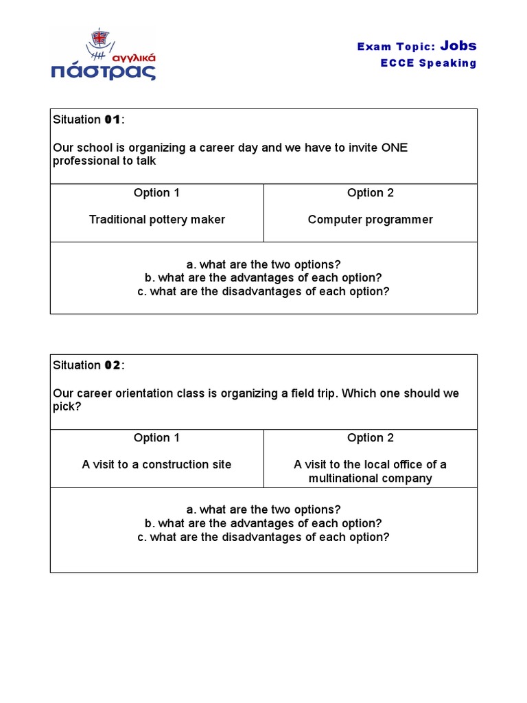 ECCE Speaking Career Options | PDF