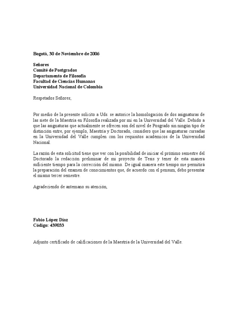 Carta Homologación Materias Doctorado | PDF