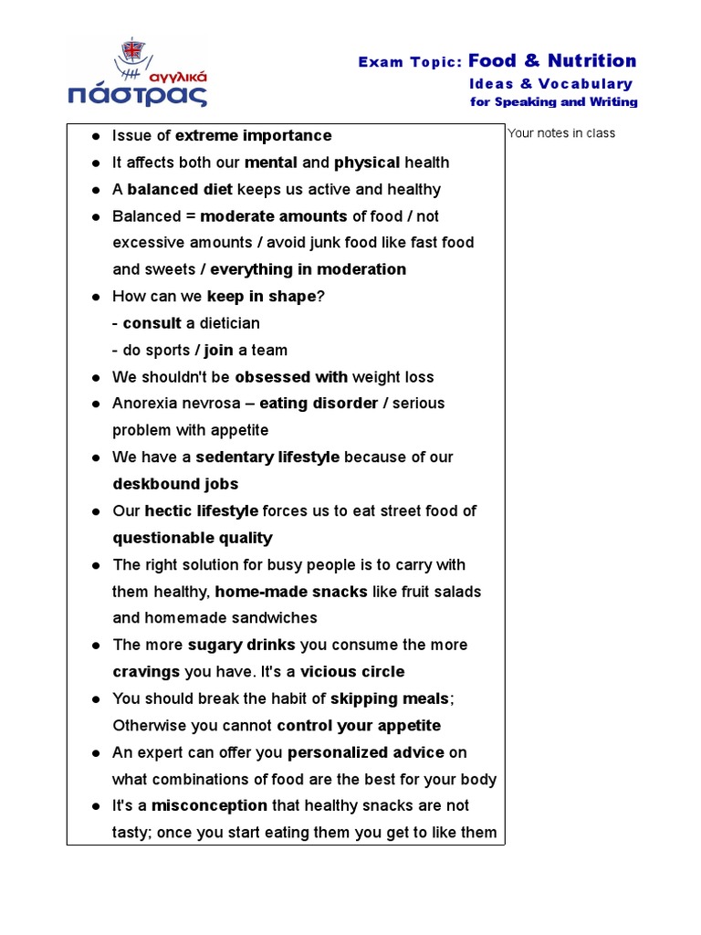 01 Food Nutrition Ideas Vocabulary | PDF | Self-Improvement | Lifestyle