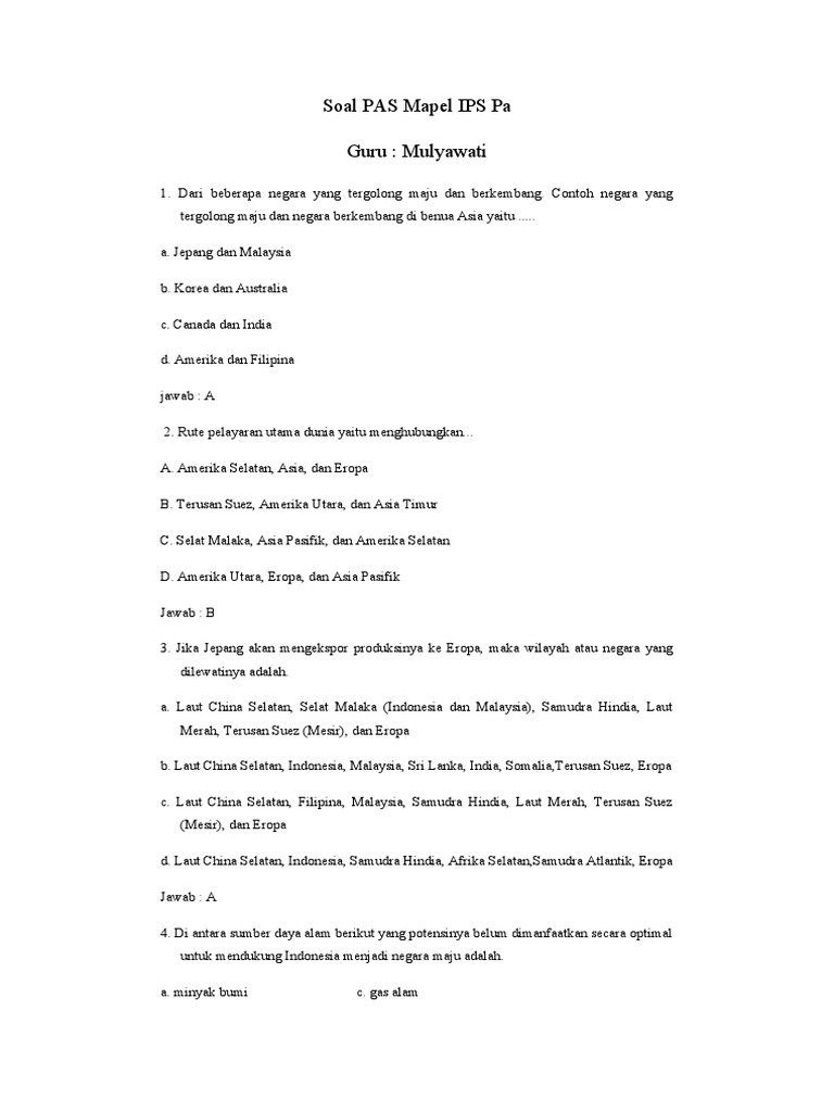 Soal PAS Mapel IPS Pa | PDF