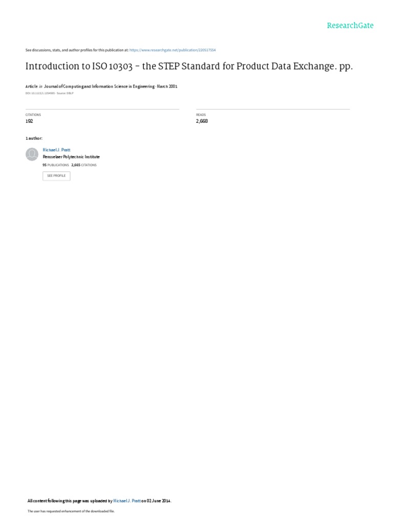 Introduction To ISO-10303 - The STEP Standard For Product Data Exchange ...