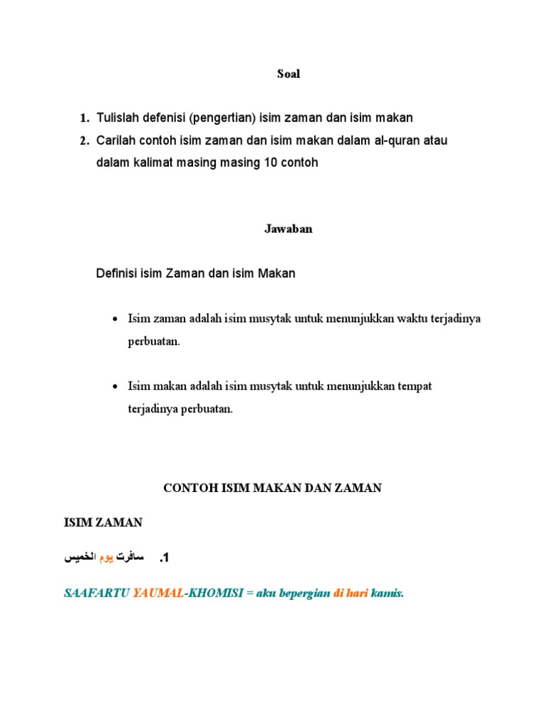 Definisi dan Contoh Isim Zaman dan Makan | PDF | Agama & Spiritualitas