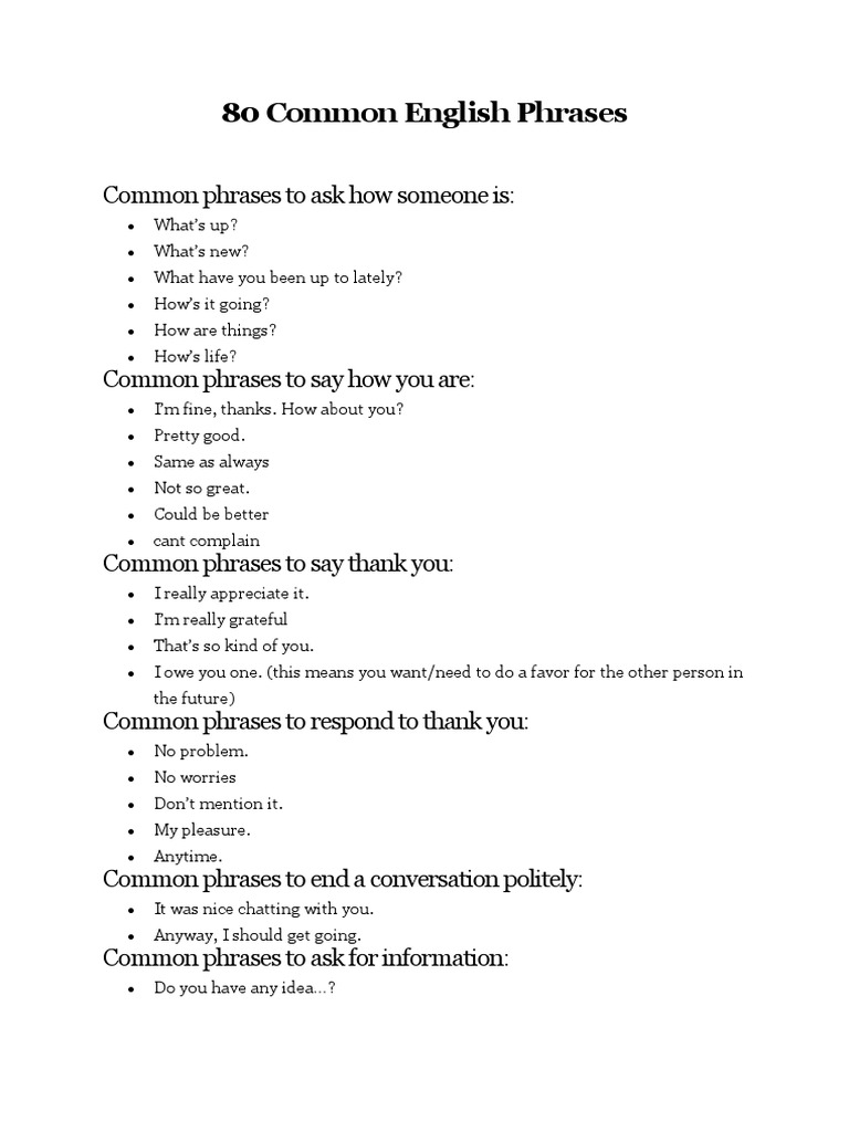 80 Common English Phrases | PDF