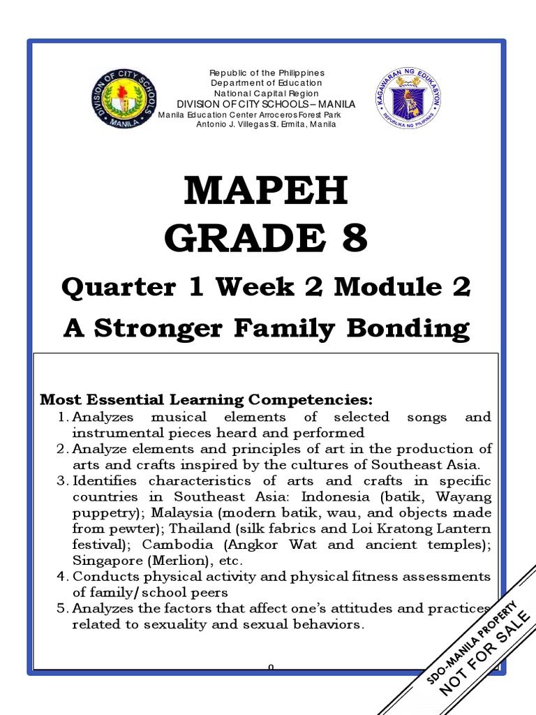 Mapeh Grade 8: Quarter 1 Week 2 Module 2 A Stronger Family Bonding ...