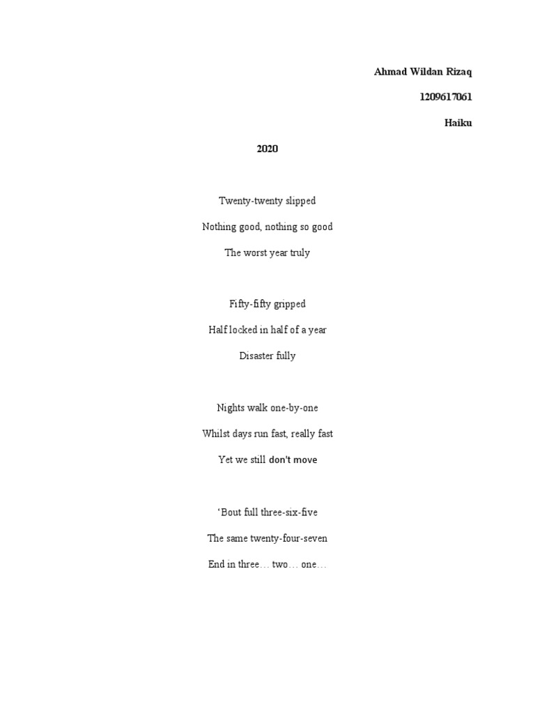 The Worst Year Truly: A Haiku Reflection on 2020 | PDF