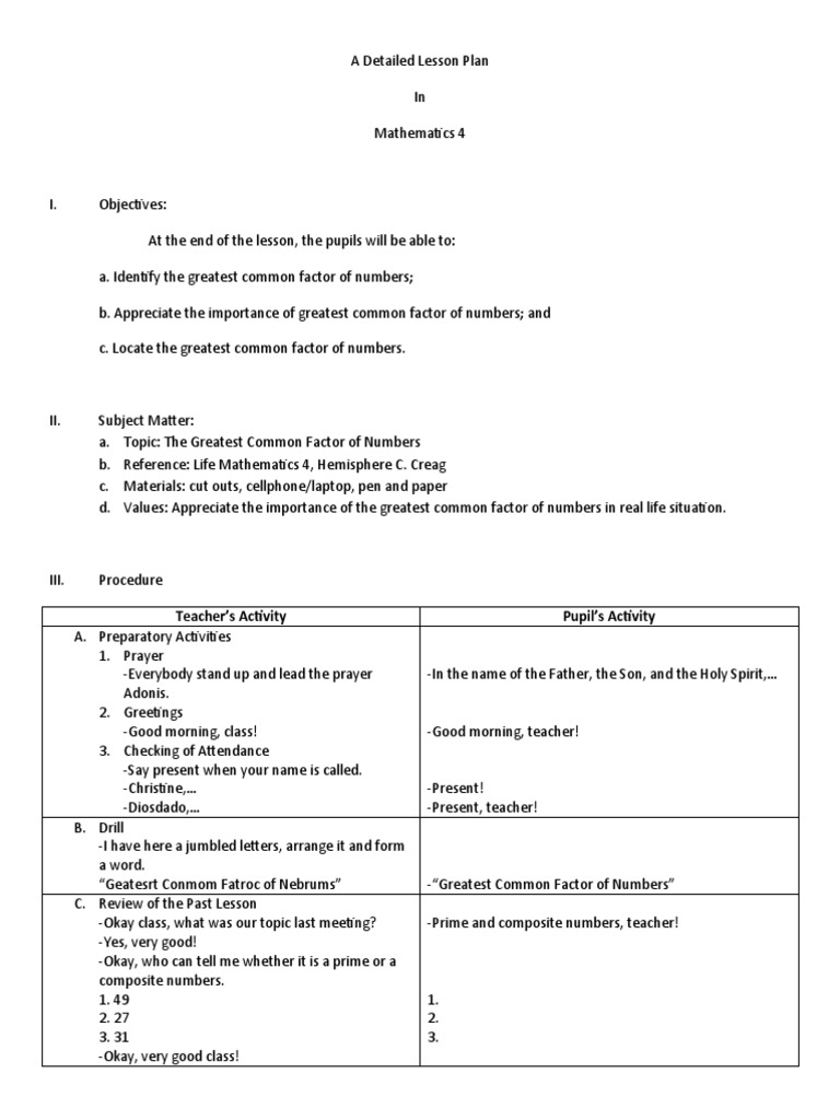 A Detailed Lesson Plan | PDF | Human Nature | Learning