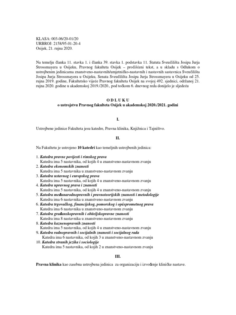 fvbr19 Odluka Ustrojstvo 2020 21 | PDF