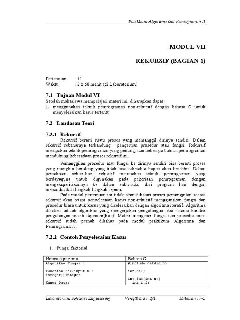 Modul 7 Alpro 2 - Rekursif 1 | PDF