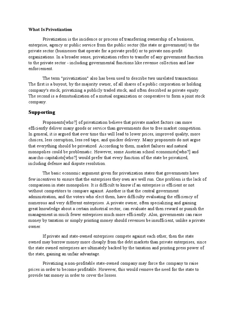 Privatization: Pros and Cons | PDF | Privatization | Economics