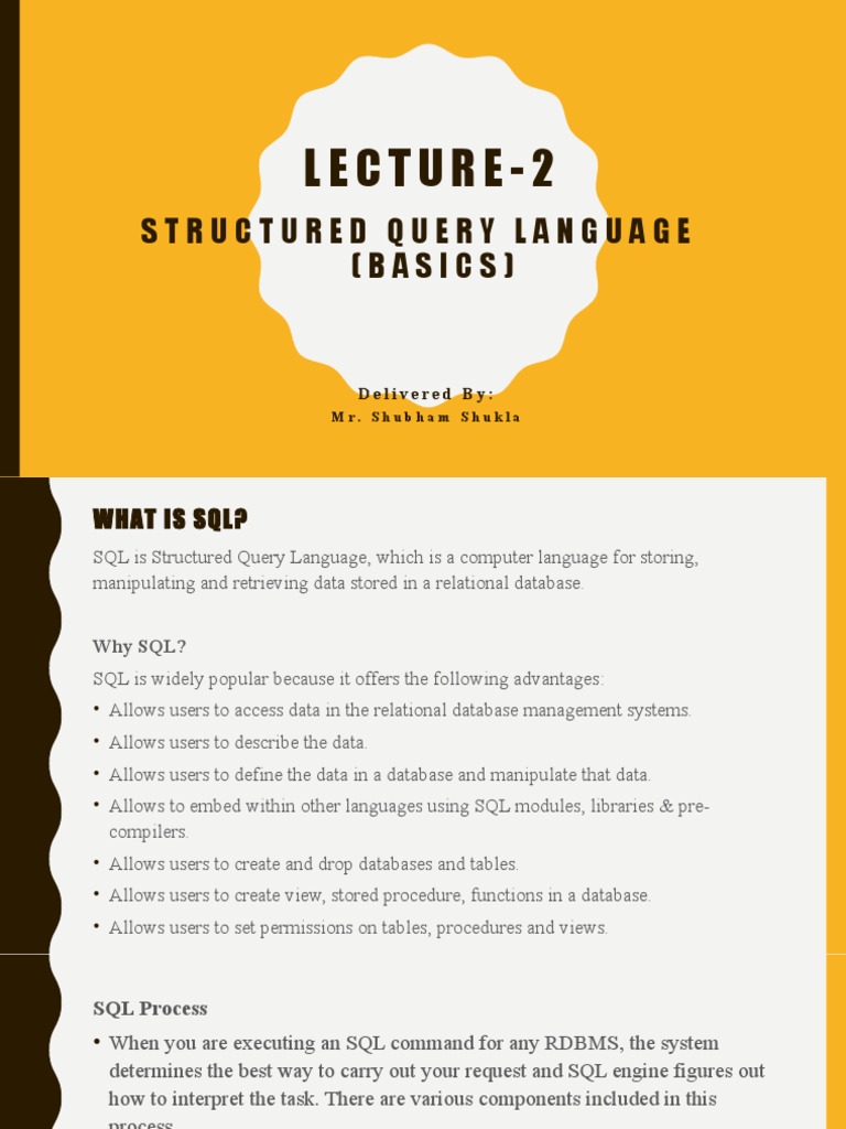 Lecture-2: Structured Query Language (Basics) | PDF | Relational ...