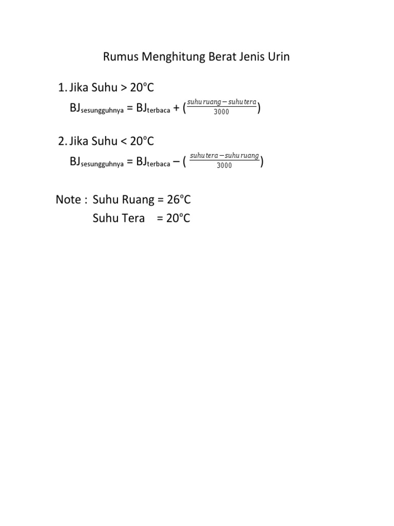 Rumus Menghitung Berat Jenis Urin | PDF