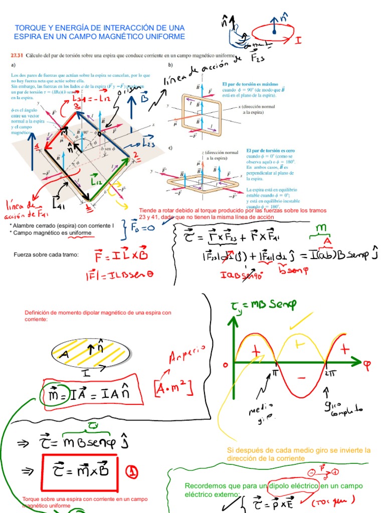 Torque y energía de interacción de una espira en un campo magnético ...