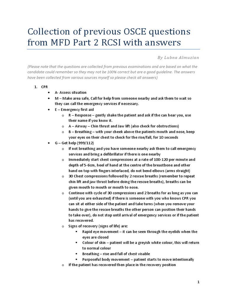 MFD Part 2 RCSI Past Questions With Answers by Lubna Almuzian | PDF ...