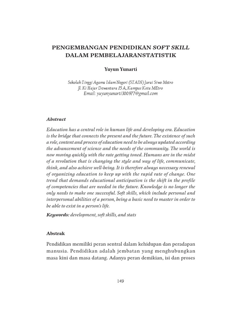 Pengembangan Pendidikan Soft Skill Dalam Pembelajaranstatistik | PDF | Karier & Perkembangan ...