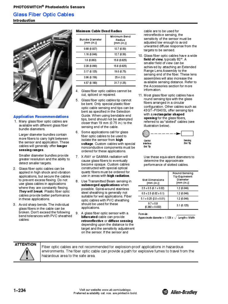 Glass Fiber Optic Cables: Minimum Cable Bend Radius | PDF | Optical ...