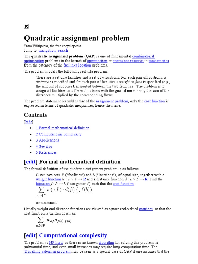 Quadratic Assignment Problem Pdf Time Complexity Computational