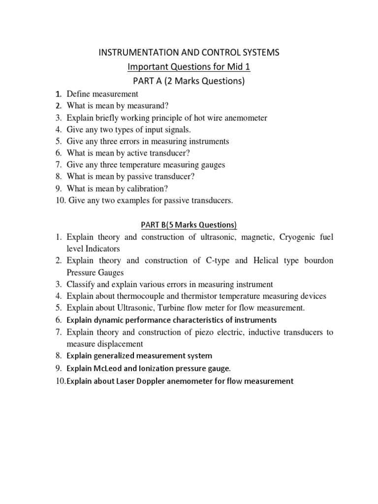 Important Questions on Instrumentation | PDF