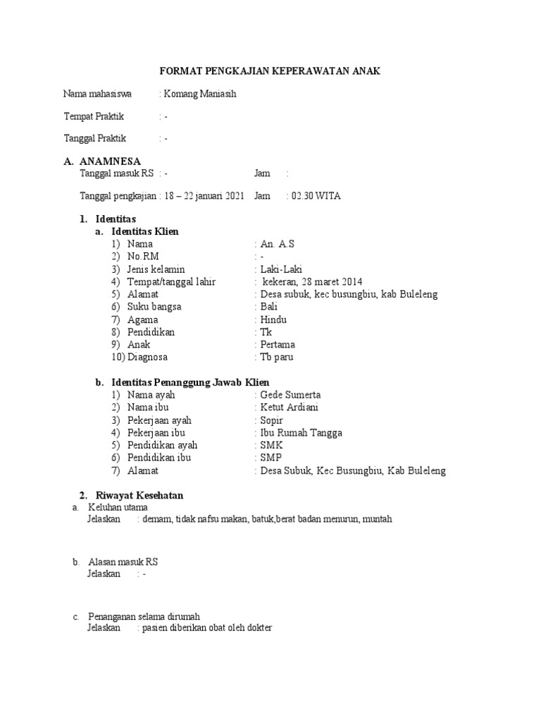 Format Pengkajian Keperawatan Anak | PDF
