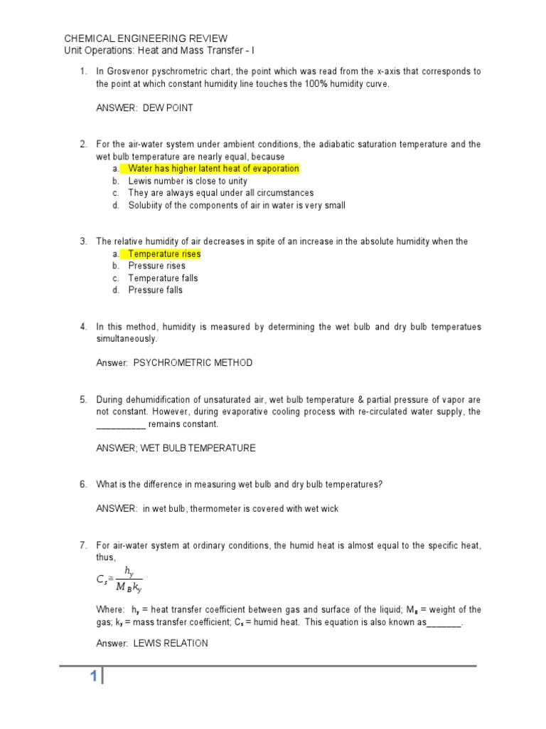Answers Heat Mass Transfer I | PDF | Humidity | Relative Humidity