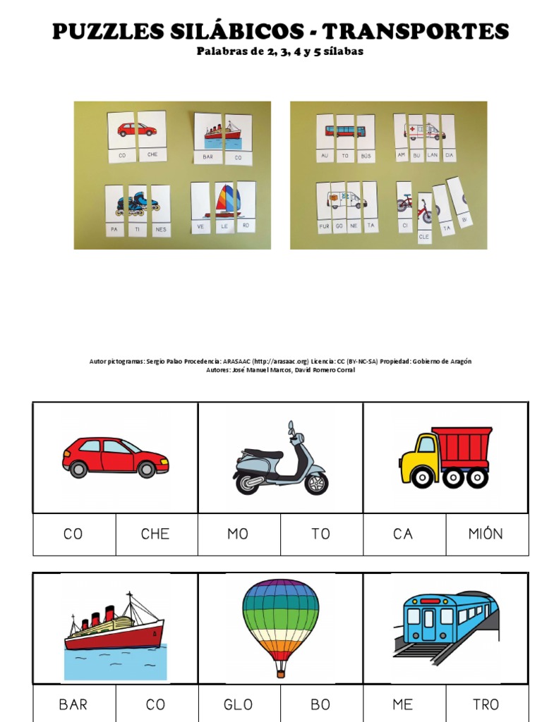 Conciencia Fonologica Puzzles Silabicos Mayusculas Transportes | PDF