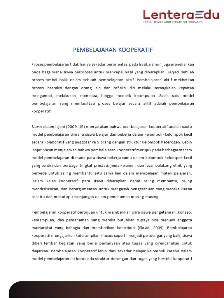 Pembelajaran Kooperatif Lentera Edu | PDF | Karier & Perkembangan