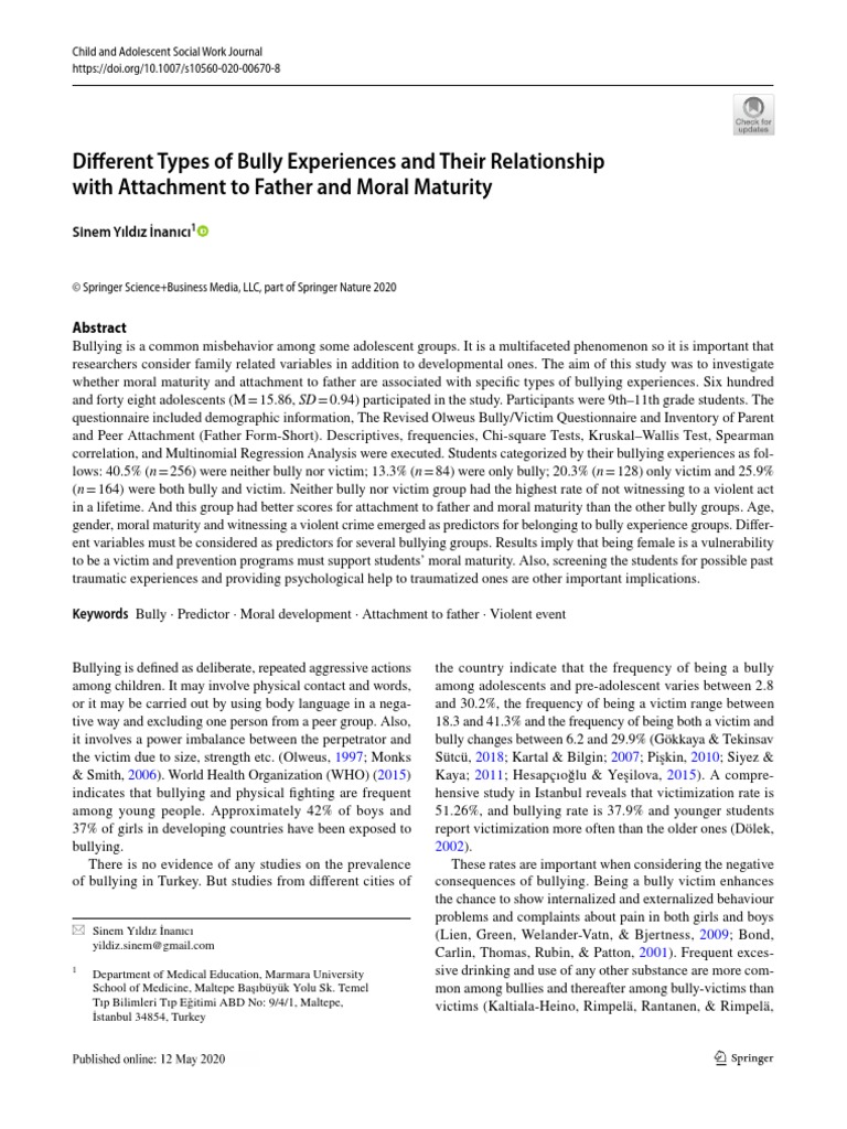 Diferent Types of Bully Experiences and Their Relationship | PDF ...