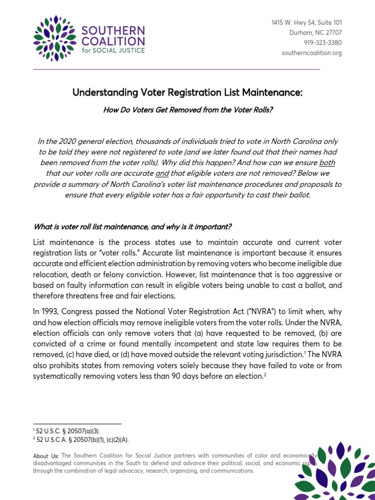 Understanding Voter Registration List Maintenance - Final | PDF | Voter ...