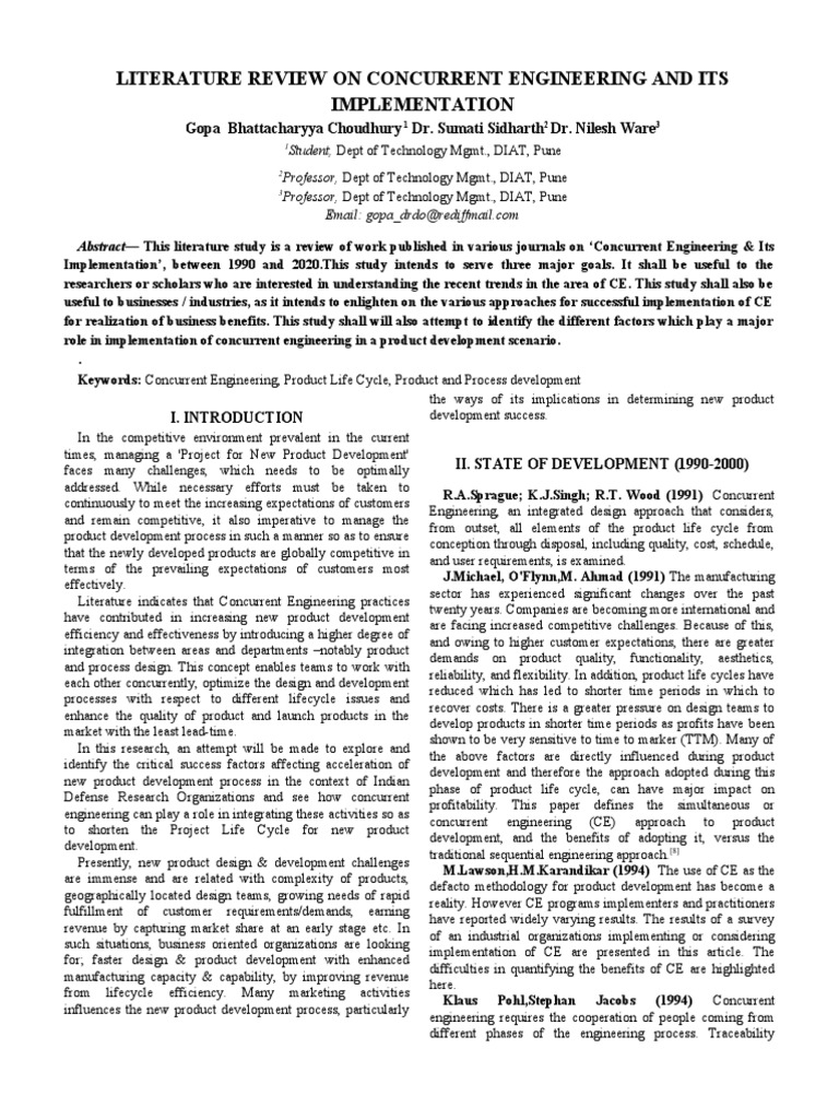Literature Review On Concurrent Engineering and Its Implementation ...