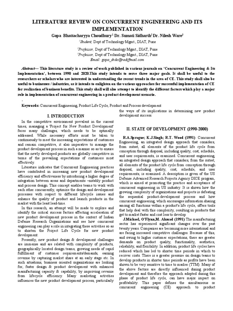 Literature Review On Concurrent Engineering and Its Implementation ...