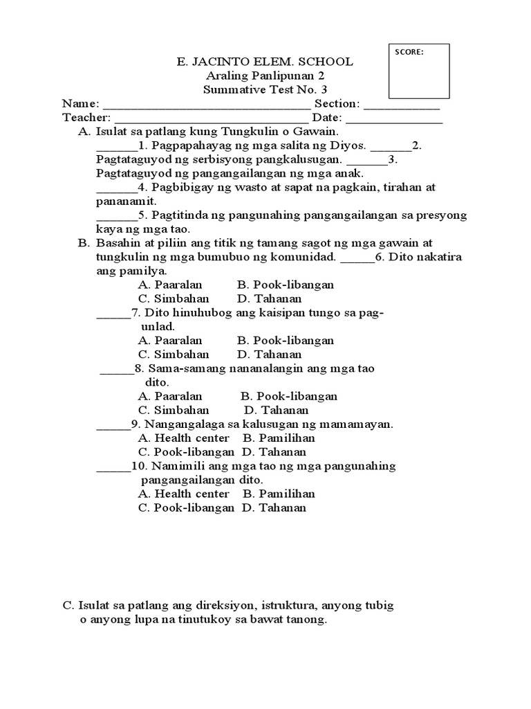 AP Summative Test No 3 MELC | PDF