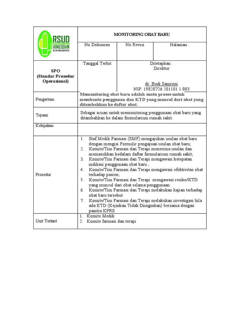 Sop Monitoring Obat Baru | PDF