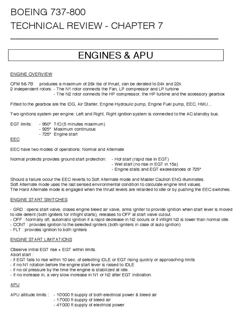 BOEING 737-800 Technical Review - Chapter 7 - Engines & Apu | PDF ...