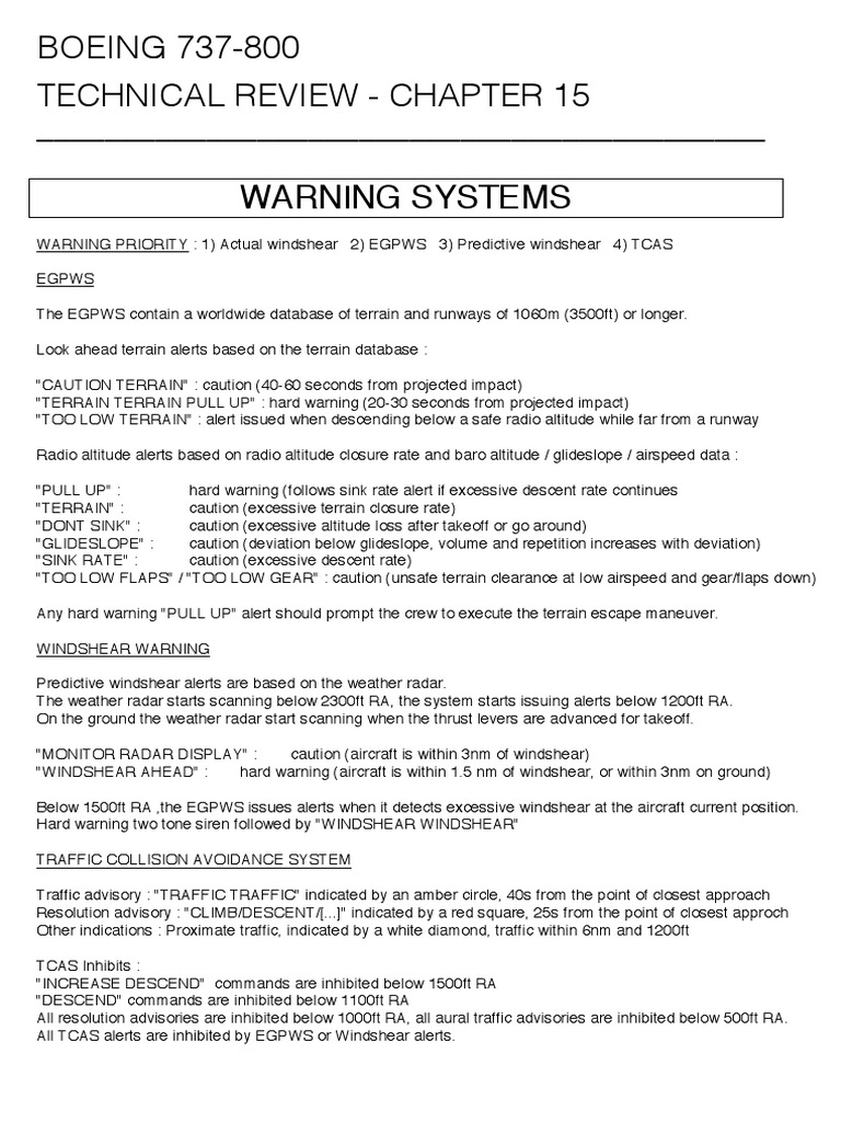 BOEING 737-800 Technical Review - Chapter 15 - Warning Systems | PDF