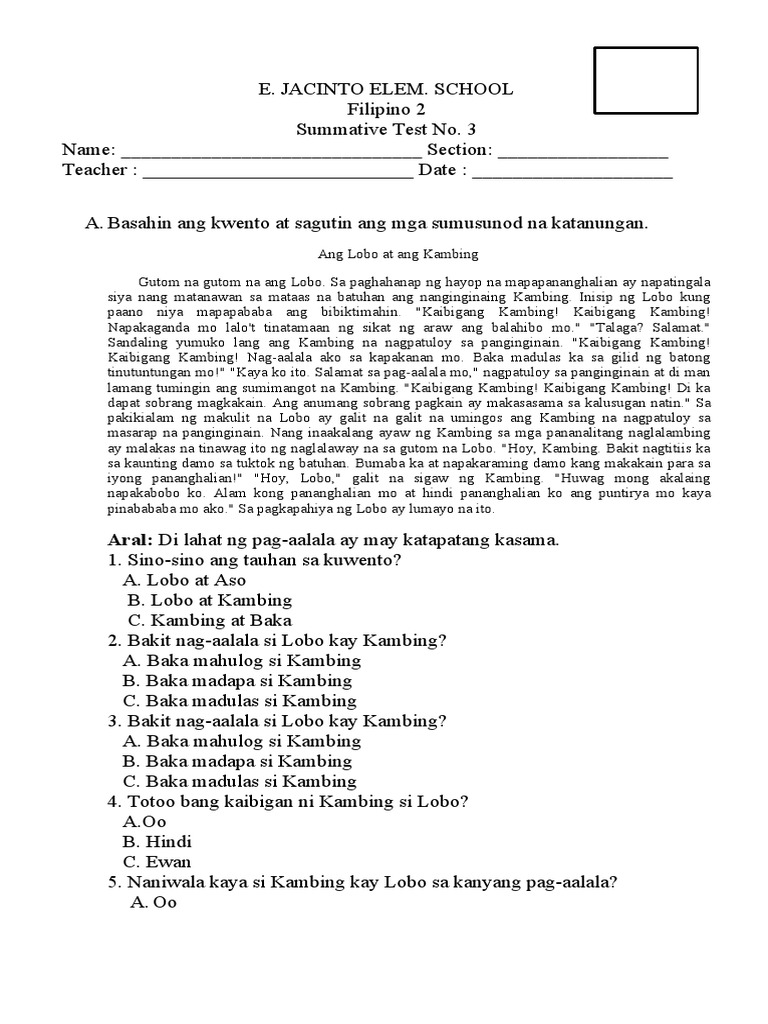 Filipino Summative Test No 3 MELC | PDF