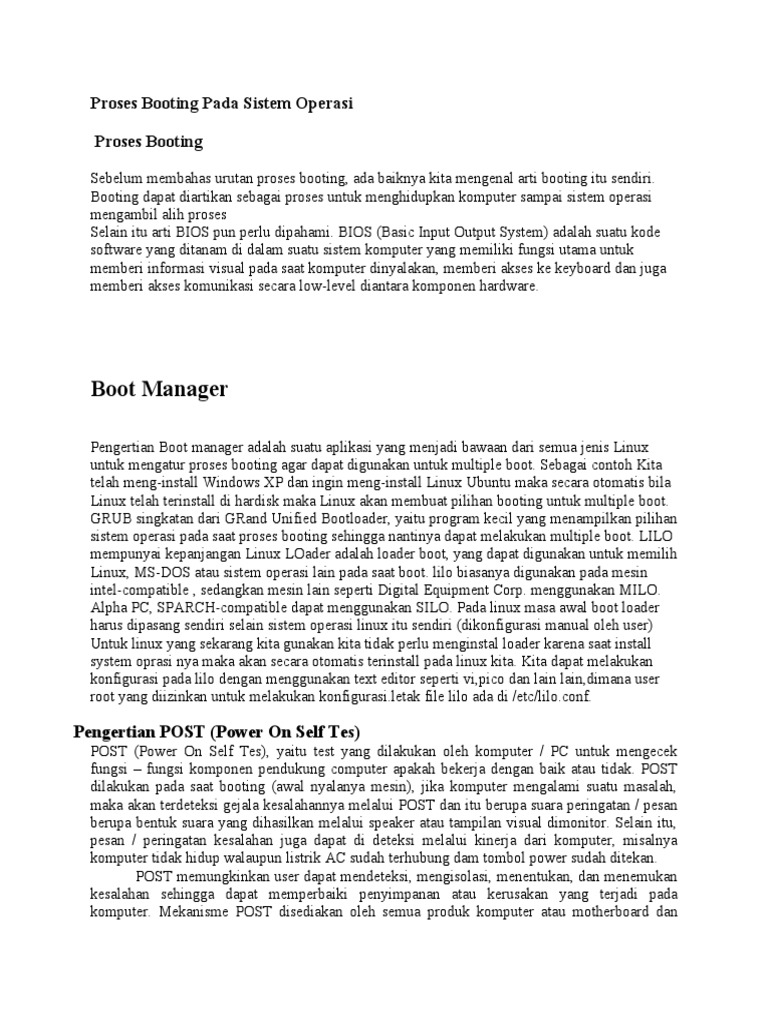 Proses Booting Pada Sistem Operasi | PDF