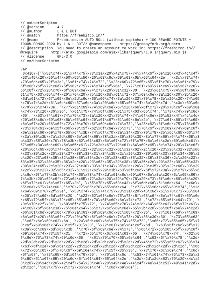 Freebitco.in Auto Roll Script | PDF | Typographical Symbols | Orthography