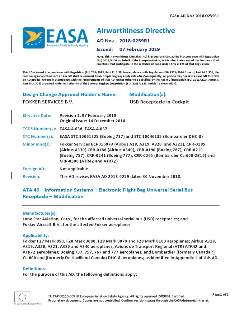 Airworthiness Directive: Design Change Approval Holder's Name ...