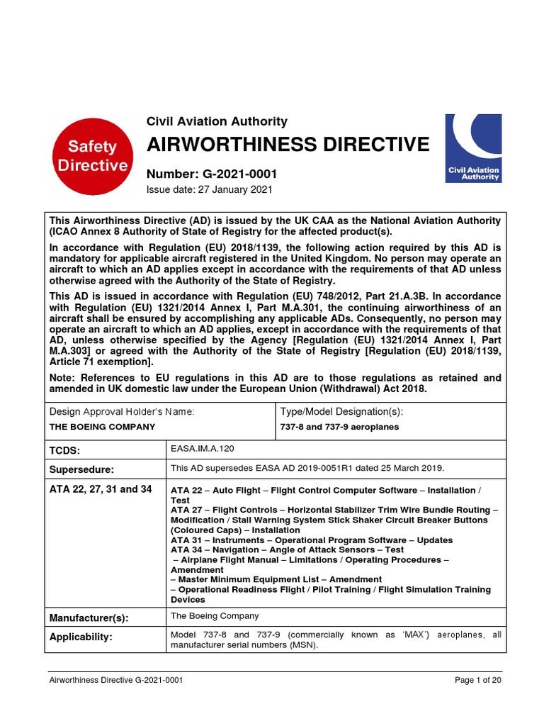 Airworthiness Directive: Civil Aviation Authority | PDF | Federal ...