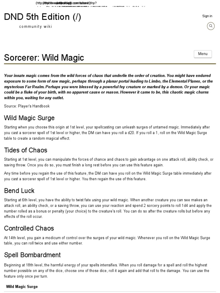 Wild Magic Sorcerer Guide 5E | PDF | Dungeons & Dragons | Nature