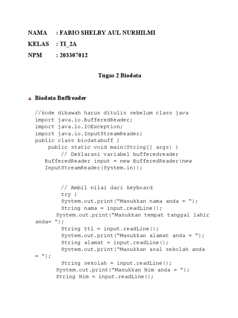 Tugas 2 PBO Biodata | PDF | Computer Engineering | Computing