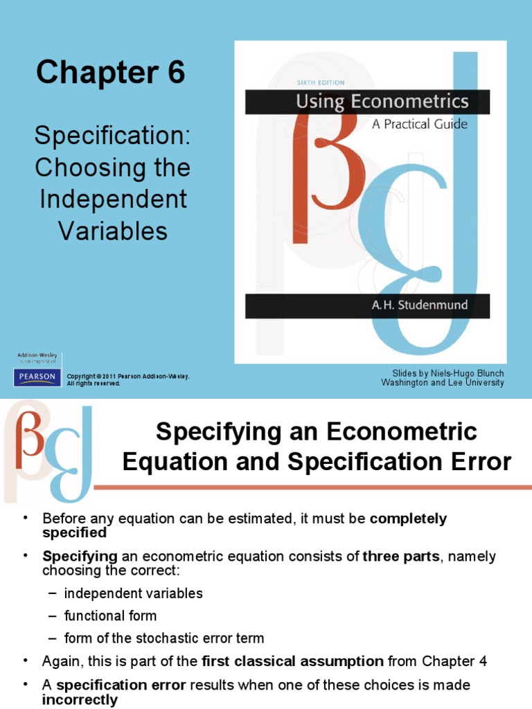 Specification: Choosing The Independent Variables: Slides by Niels-Hugo Blunch Washington and ...