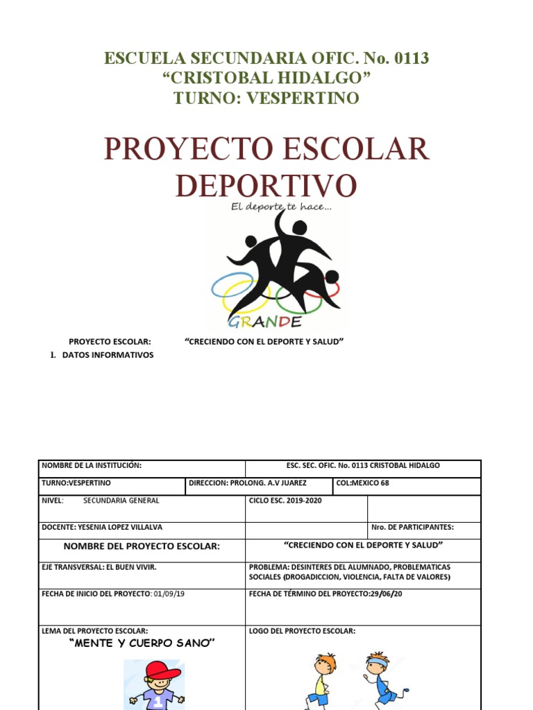 Proyecto Escolar: Creciendo con Deporte | PDF | Deportes | Evaluación
