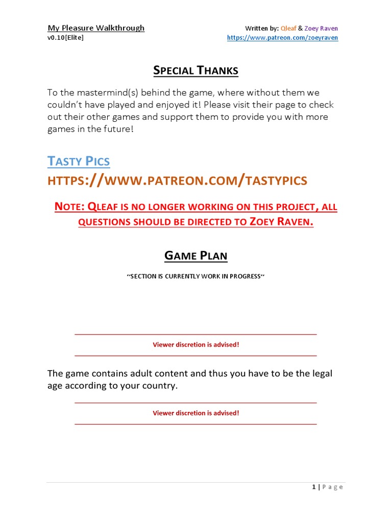 My Pleasure Game Walkthrough v0.10 | PDF
