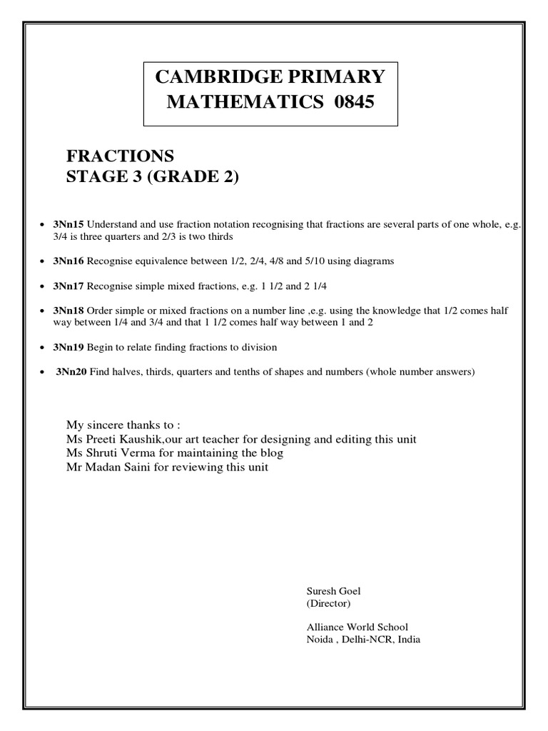 Cambridge Primary Mathematics 0845: Fractions Stage 3 (Grade 2) | PDF ...
