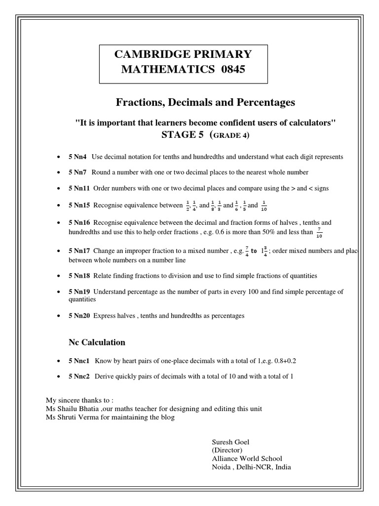 Cambridge Primary Mathematics 0845: Fractions, Decimals and Percentages ...