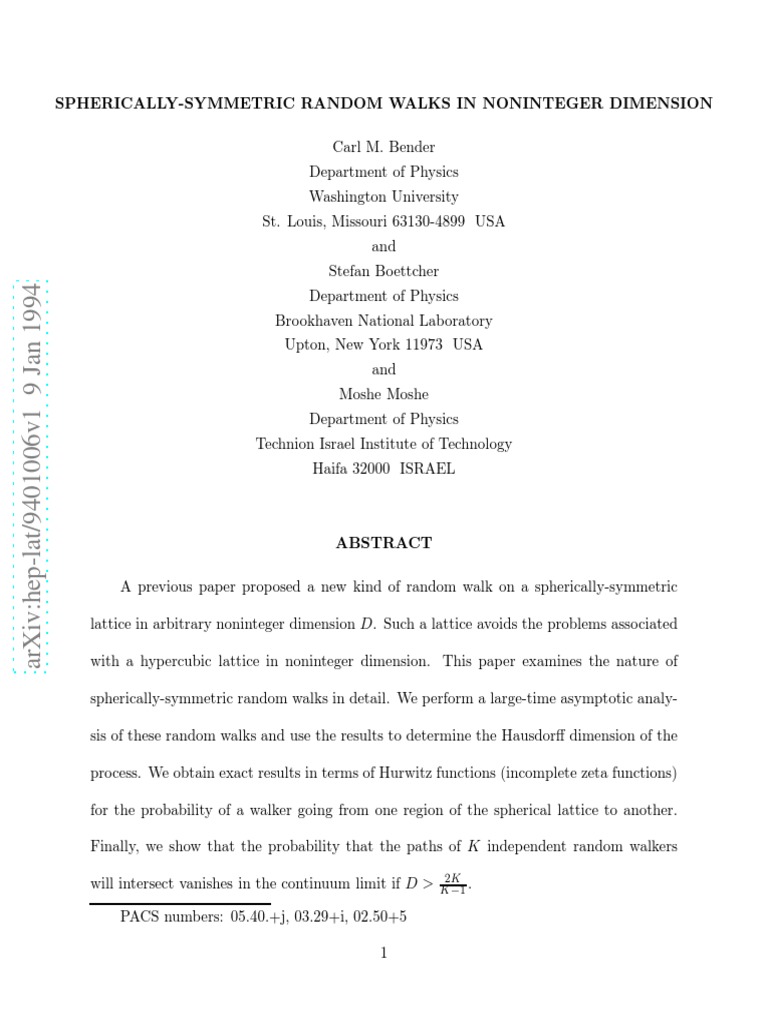 Spherically-Symmetric Random Walks in Noninteger Dimension | PDF ...