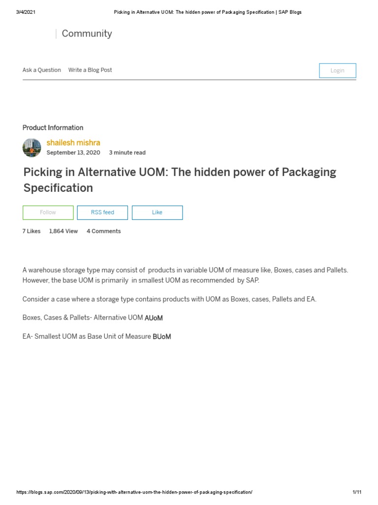 Picking with Alternative UOM in SAP | PDF | Warehouse | Packaging And ...