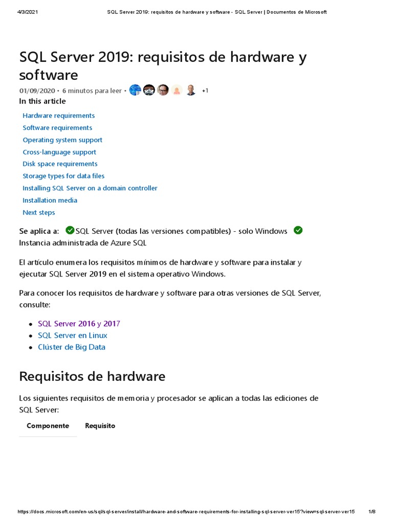 SQL Server 2019 - Requisitos de Hardware y Software - SQL Server - Documentos de Microsoft ...