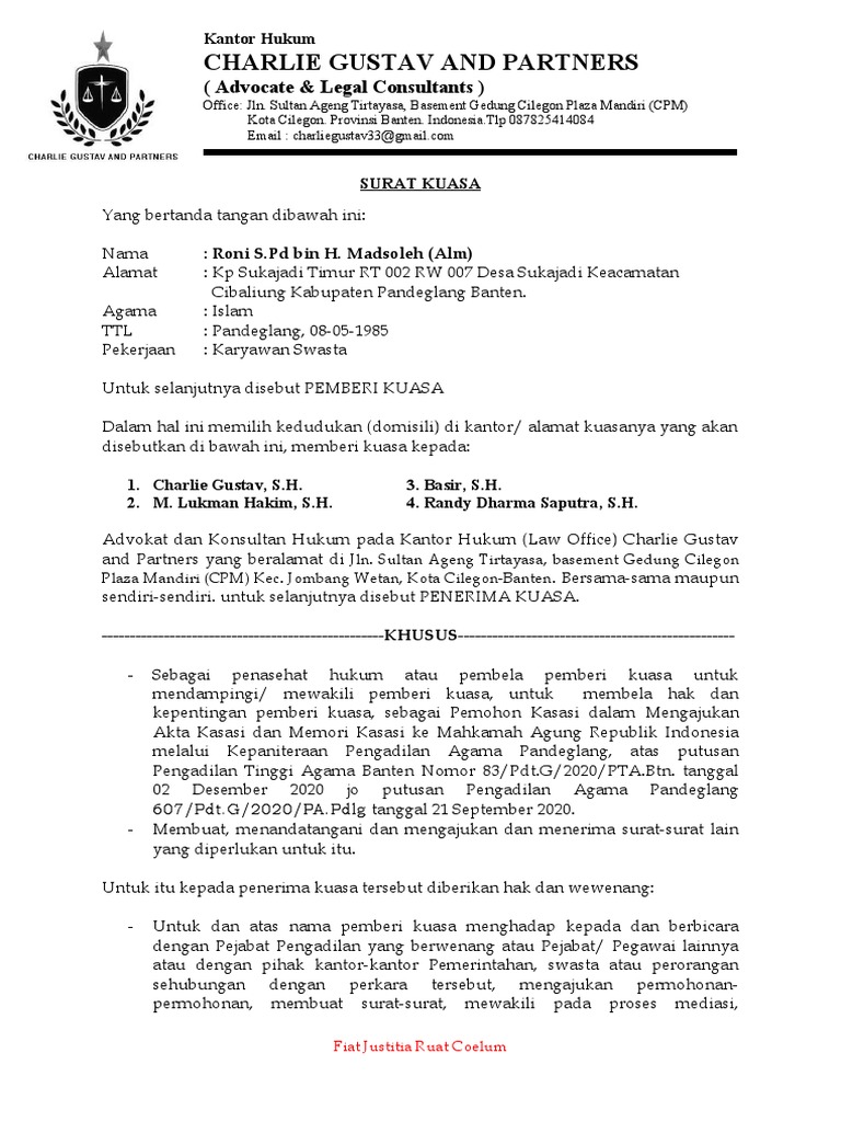 Surat Kuasa Roni Cerai Kasasi | PDF