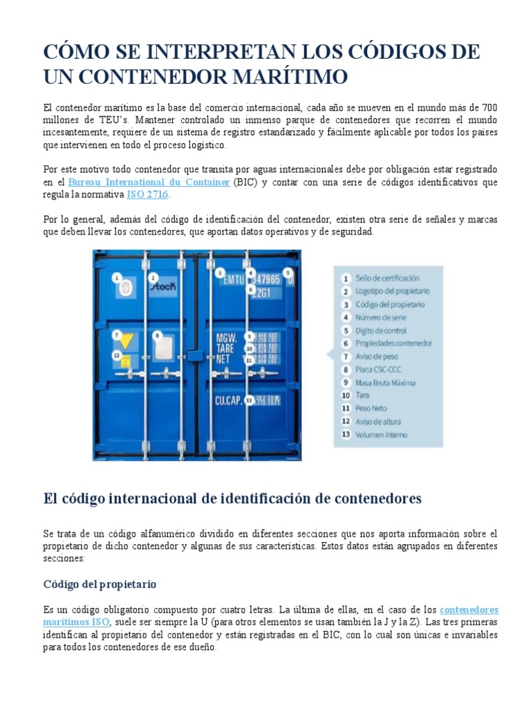 Cómo Se Interpretan Los Códigos de Un Contenedor Marítimo | PDF ...